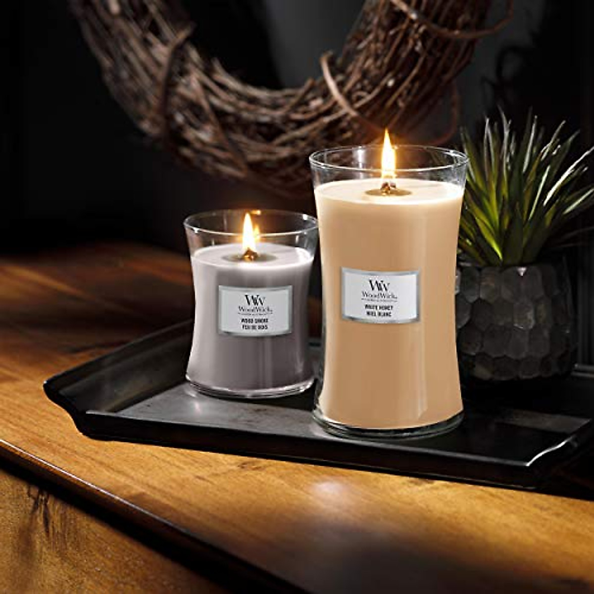WoodWick Large Hourglass Scented Candle | Wood Smoke | with Crackling Wick | Burn Time: Up to 130 Hours Wood, Wood Smoke