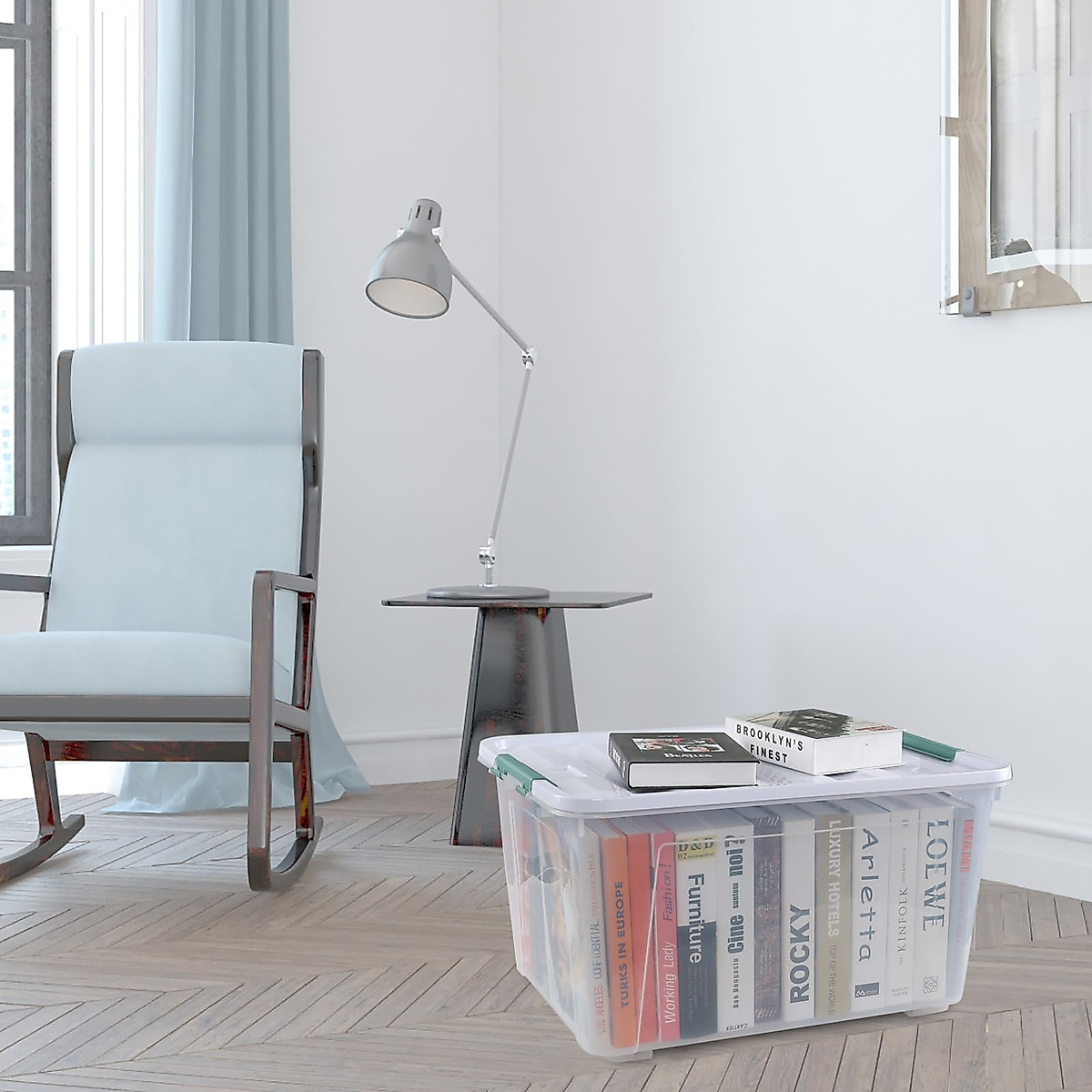 Pekky 85 Quart Clear Storage Bin on Wheels, 4-Pack Large Plastic Latching Box