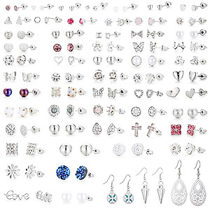 60 Pairs Earrings Set Stud Earrings for Women Assorted Earrings for Small Faux Pearl Mixed Color Flower Cute Earring Set Fashion Jewelry Birthday Gifts (Style 02)