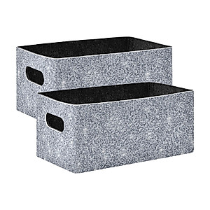 Emelivor Silver Glitter Storage Basket Bins Set (2pcs) Felt Collapsible Storage Bins with Dual Handles Foldable Storage Baskets Boxes for Office Bedroom Closet Babies Nursery
