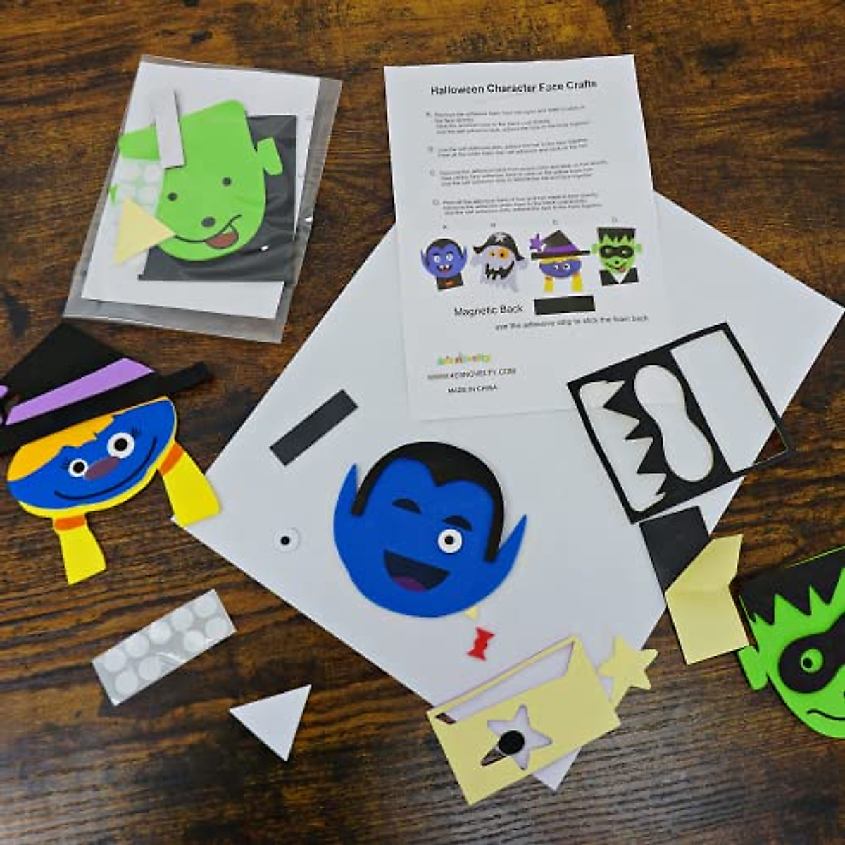 4E's Novelty Halloween Crafts for Kids (12 Pack) Bulk Foam Magnet Character Faces, Fall Crafts for Kids & Toddlers Ages 3-12