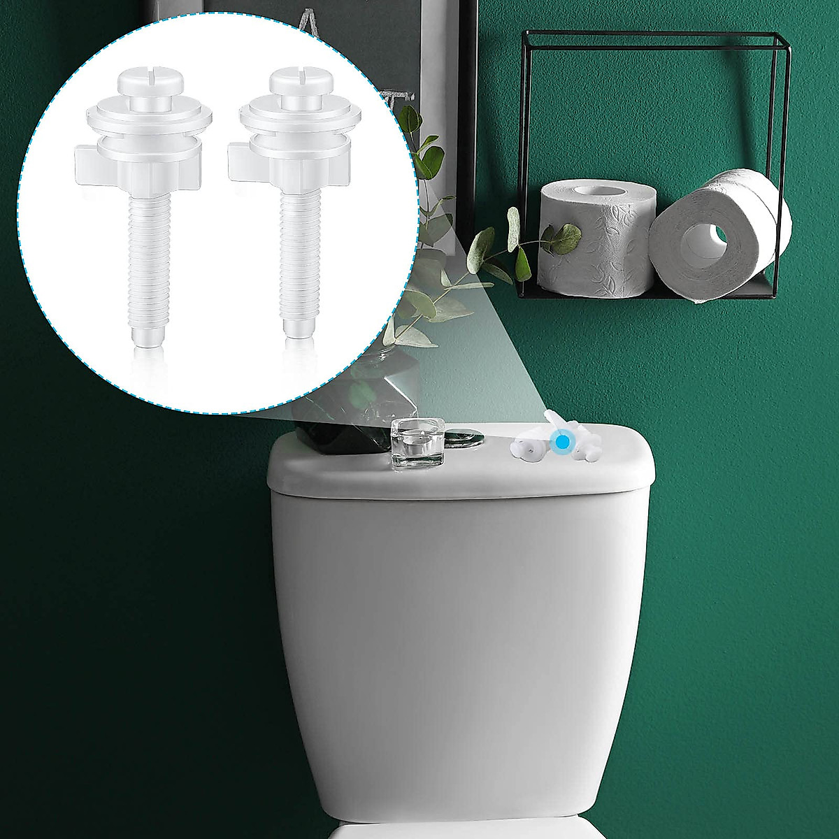 Toilet Seat Screws Replacement Plastic Toilet Seat Hinge Bolt Screws with Plastic Nuts and Washers Parts Kit for Fixing the Top Toilet Seat, White (2 Pieces)
