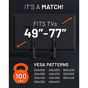 ECHOGEAR Universal Large TV Stand - Height Adjustable Base for TVs Up to 77" - Wobble-Free Replacement Stand Works w/ Any TV Including Vizio, TCL, Samsung & More - Flat Design Compatible w/ Soundbars