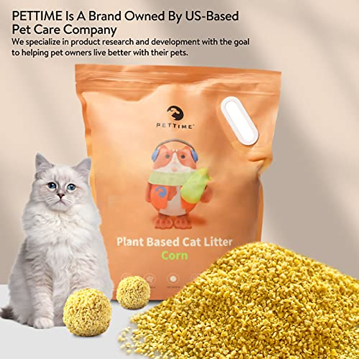 PETTIME Tofu & Corn Litter Large 12lb Dust-Free Clumping Cat Litter Quickly Absorb Cat Odors Pure Natural Toilet Flushable Corn Litter