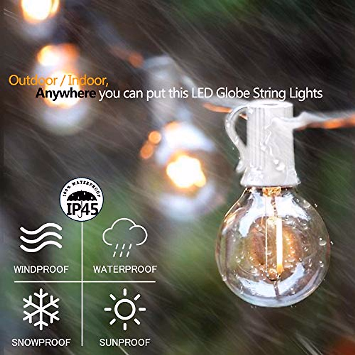 Meidaoduo Outdoor Globe String Lights White - G40 Outdoor Lights Patio String Lights Linkable Waterproof with 14 Shatterproof Clear Bulbs(2 Extra) for Wedding Party Pergola Gazebo Lights