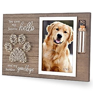 Dog Memorial Picture Frame with Pet Urns for Dogs Ashes, Pet Condolences Photo Frame with Paw Print, Passing Away Gifts for Pet Loss Remembrance, Touching Sympathy Gift for Loss of Dog (Brown1)