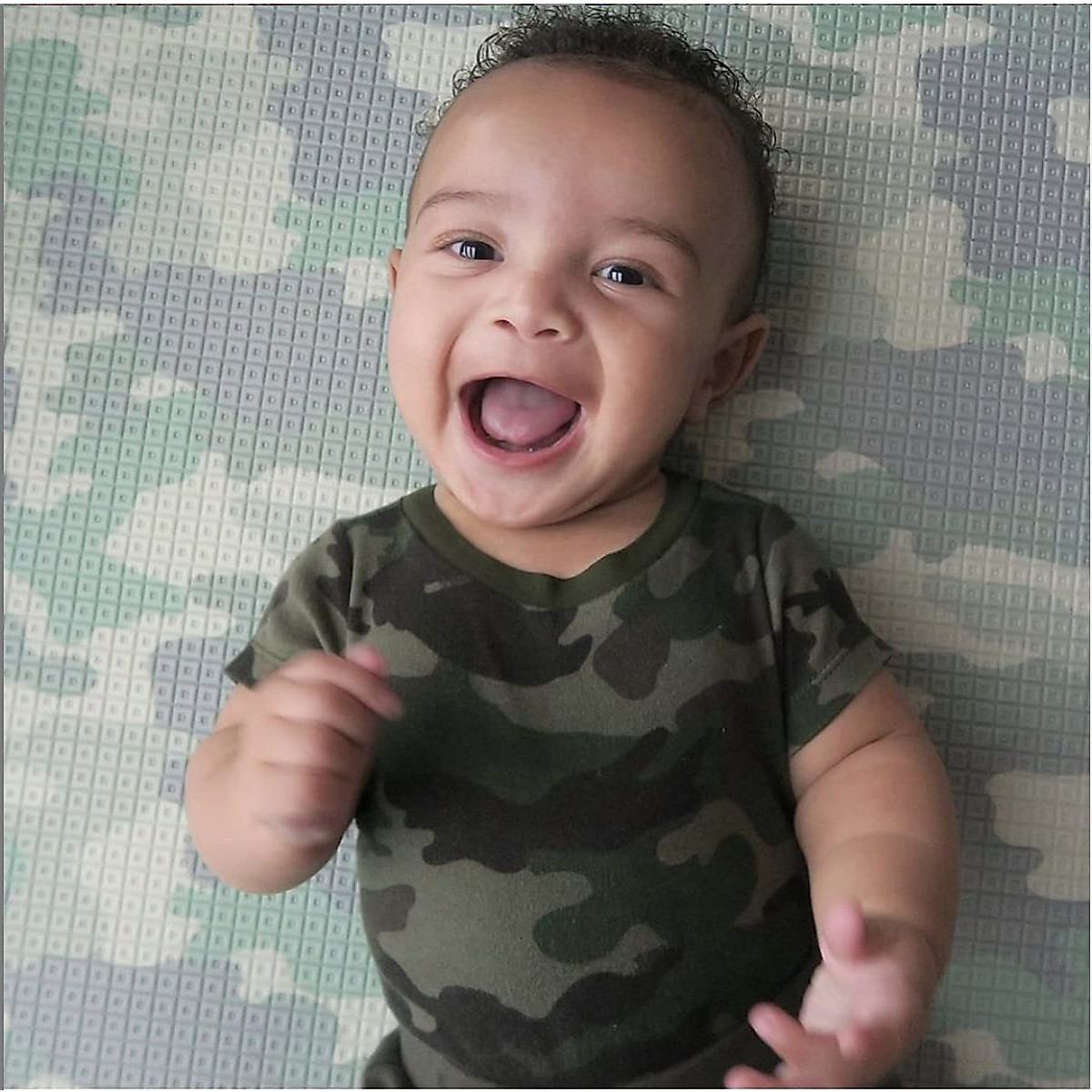 Large Waterproof Thick Padded Foam Baby Play Mat for Infants, Babies, Toddlers - for Play, Crawling & Tummy Time - 70 x 59 in. - Reversible, Double-Sided, Non-Toxic, Non-Slip Playmat - Star/Camo