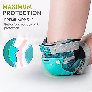 OutdoorMaster Kids/Youth Protective Gear - Knee Pads Elbow Pads Wrist Guard 6-in-1 Set for Bike, Roller Skating, Skateboard, Inline Skating, Hover Board,Penny Board - Aqua Squad - S