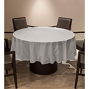 Neatiffy 84 Inch 6 Pack Disposable Round Plastic Tablecloths Picnic / Camping / Party / Banquet Table Cover. Table Cloth for Round 84" Tables, (White)