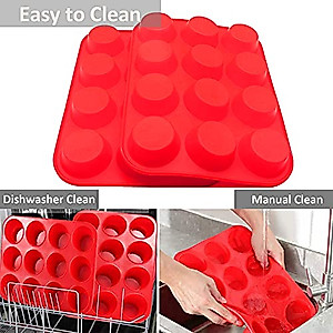 Wolecok Silicone Muffin Pan,Food-Grade Muffin Tins Set of 2,BPA Free Heat Resistant Up to 446°F,100% Silicone Cupcake Baking Pan with 12 Cups Non Stick,Easy to Clean and Fold Storage