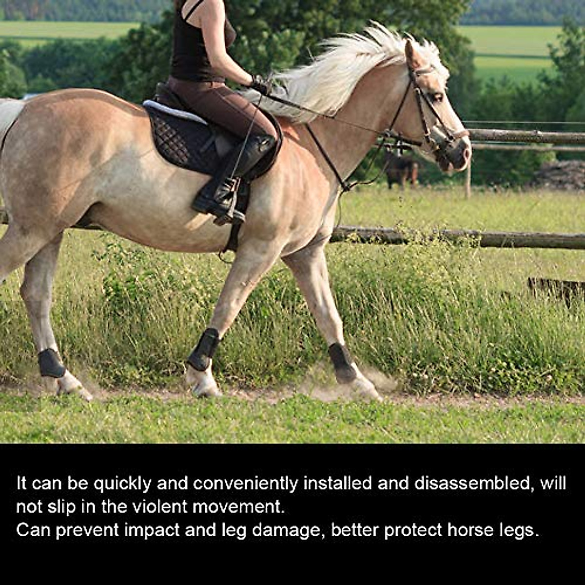 Zerodis Horse Leg Guard, 2 Pair PU Shell Horse Front Back Leg Guard Boot Wrap Protective Boots Horse Fly Protection Leg Guards Set During Jump(M Black)