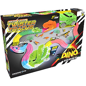 Mindscope NEON Glow Twister Tracks Dino Series 11 Feet of Neon Glow in The Dark Track Set with Dinosaur Accessories