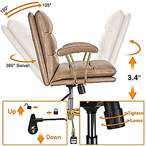 LEAGOO Mid Back Home Office Desk Task Chair with Wheels and Arms Ergonomic PU Leather Computer Rolling Swivel Chair with Padded Armrest (Khaki)
