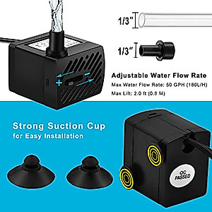 PULACO 50GPH 3W Mini Submersible Water Pump for Aquariums, Fish Tank, Pond, Fountain, Hydroponics