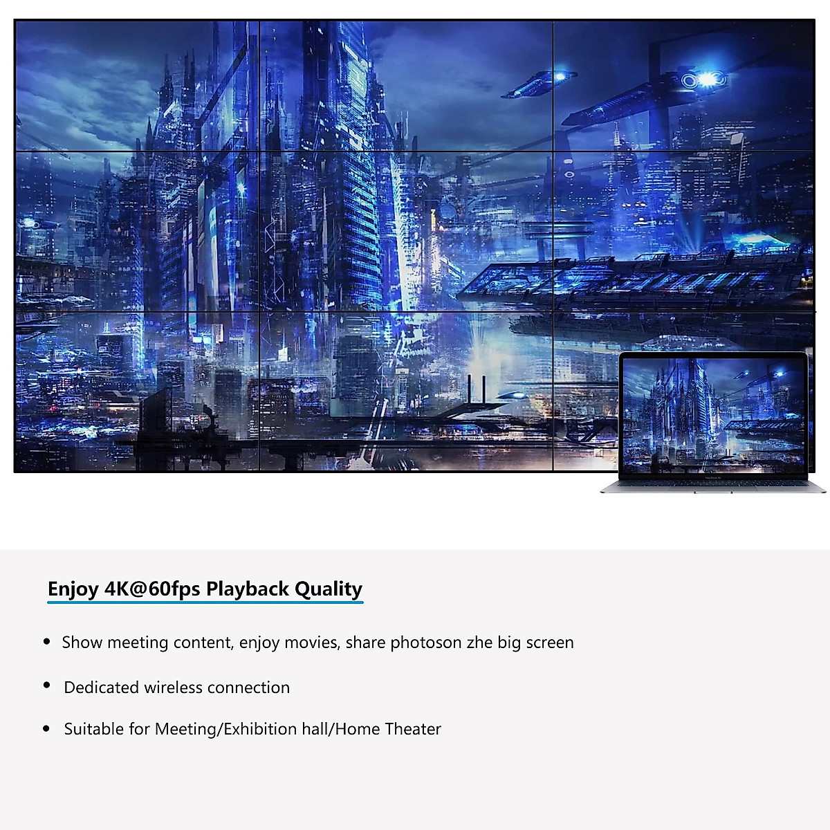 Wireless HDMI Display Adapter, for iOS/MacBook Mirroring/Casting Screen to Monitor/Projector/TV,Used for Meeting/Speech/Home Theater,2.4GHz and 5GHz Dual Band WiFi,4k@60hz Display