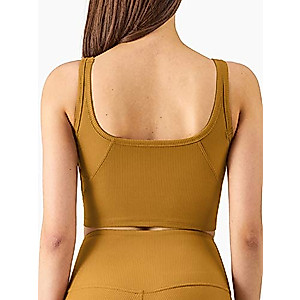 KIKIWING Seamless Sports Bra Workout Crop Tank Tops for Women Long Lined Ribbed Fitness Copper Brown M