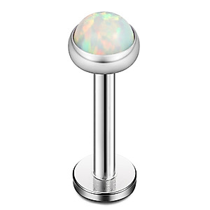 Ruifan White Opal Jeweled Internally Threaded Stainless Steel Labret Monroe Lip Ring Tragus Helix Earring Stud 16G 1/4" 6mm 3pcs