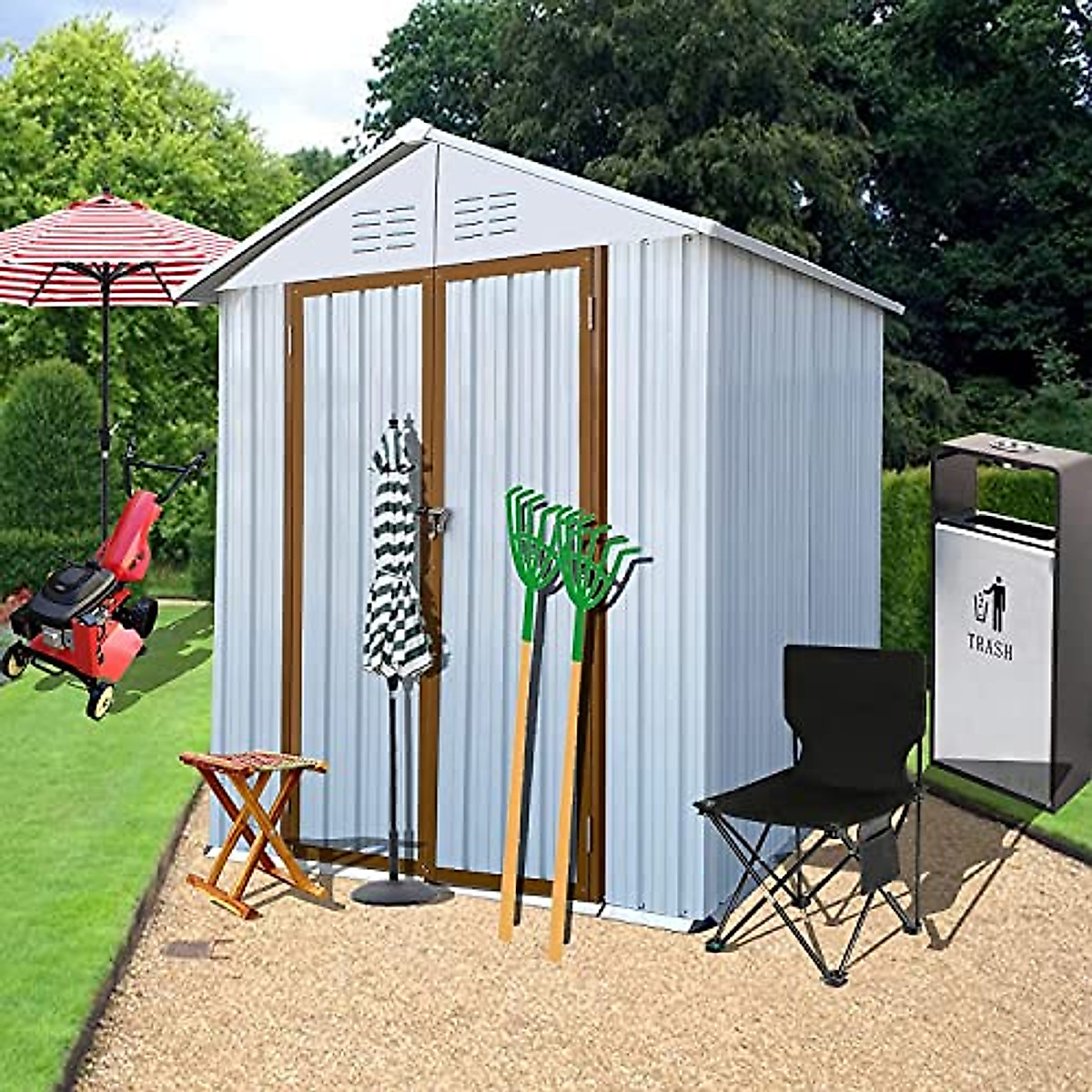 EMKK 4FTx6FT Storage Sheds Outdoor, Utility Steel Tool Sheds for Garden Backyard Lawn, Large Patio House Building with Lockable Door