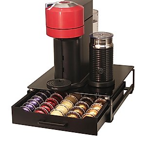 BLACKSMITH FAMILY Black Tempered Glass Vertuo Pods Drawer Holder with Smooth Gliding System, Compatible for 40 to 50 Nespresso Big Vertuo Pods or 75 Small Vertuo Pods, Black (Black Tempered Glass Top)