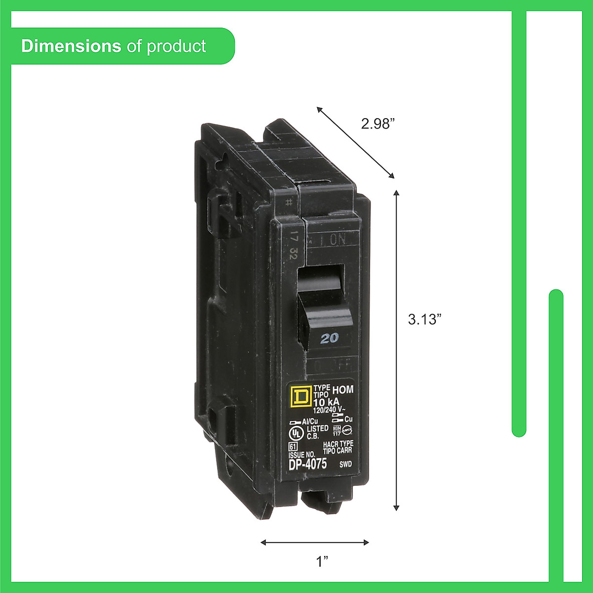 Square D by Schneider Electric HOM120CP Homeline 20 Amp Single-Pole Circuit Breaker