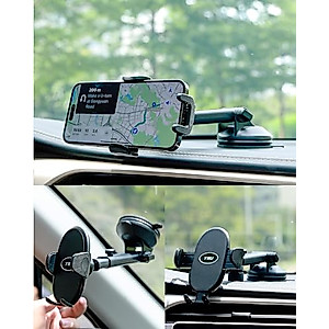 YRU [2024 Upgraded] Universal Car Phone Holder Mount【 360° Rotatable &Strong Suction】 Cell Phone Holder for Car Dashboard Windshield Phone Holder Dash Stand for iPhone 15 14 13 Samsung Truck, Black