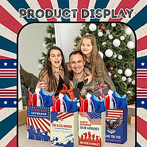 Cholemy 48 Pcs Veterans Day Patriotic Thank You Gift Bags with Red White Blue Tissue Paper Vintage American Treat 4th of July Goodie Bags with Handles Independence Day Party Gift Wrap Bags