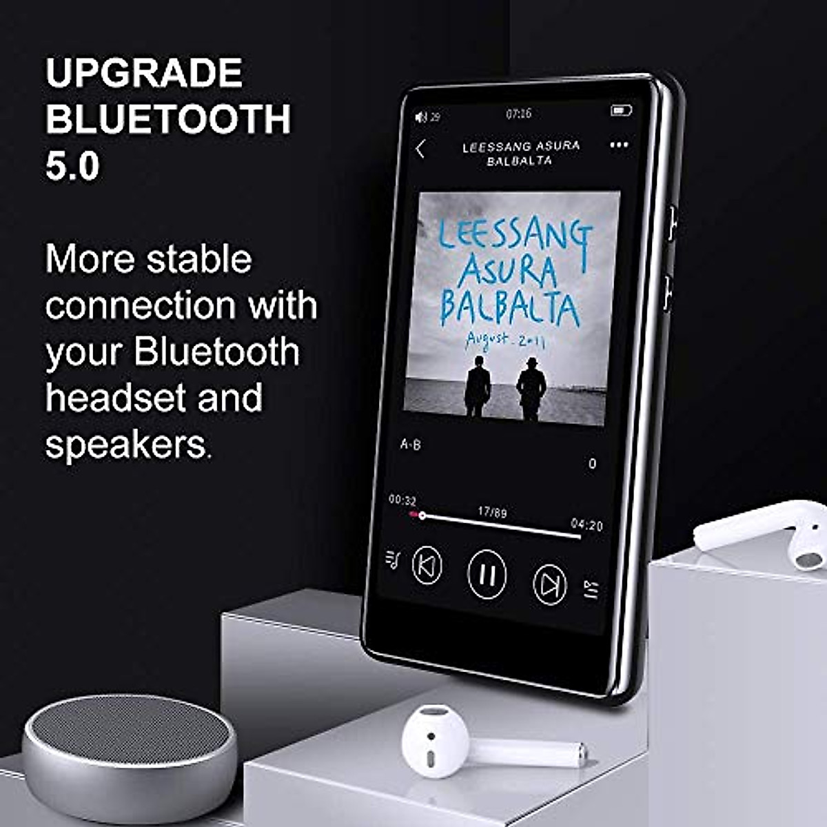 Mp3 Player with Bluetooth 5.0, Tengsen 4.0" Touchscreen 16GB HD Video MP3 Mp4 Music Player with Speaker,Portable HiFi Sound with FM Radio, Voice Recorder, E-Book, Sport Pedometer,Support 128G TF Card