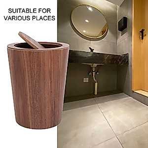 Eioflia Bathroom Bins, Wood Waste Bin with Swing Lid Round Trash Can Kitchen Garbage Basket for Bedroom
