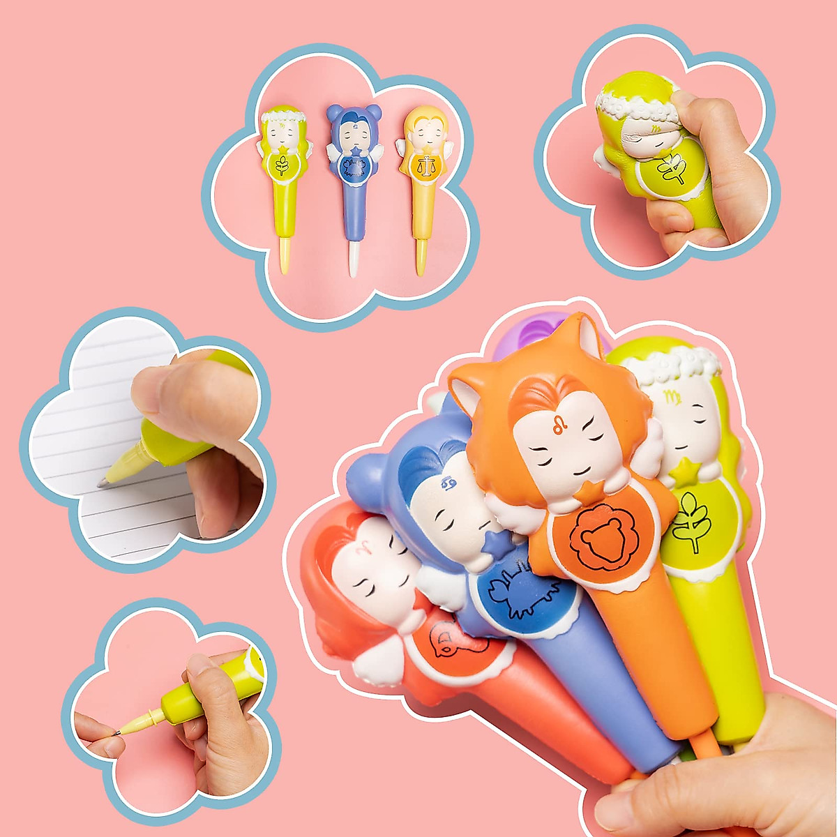 LemoHome Cute Pens squishy pens gel ink Animals Pens cute stationary Kawaii Pens Decompression Stress Relief Sponge Pens Set For Students Kids With Replacement Refills (Black)