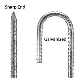 Galvanized Rebar Stakes, 12 inch Heavy Duty Ground Stakes J Hooks for Camping Tent and Canopy Tent Stakes, 12 Pack, Silver