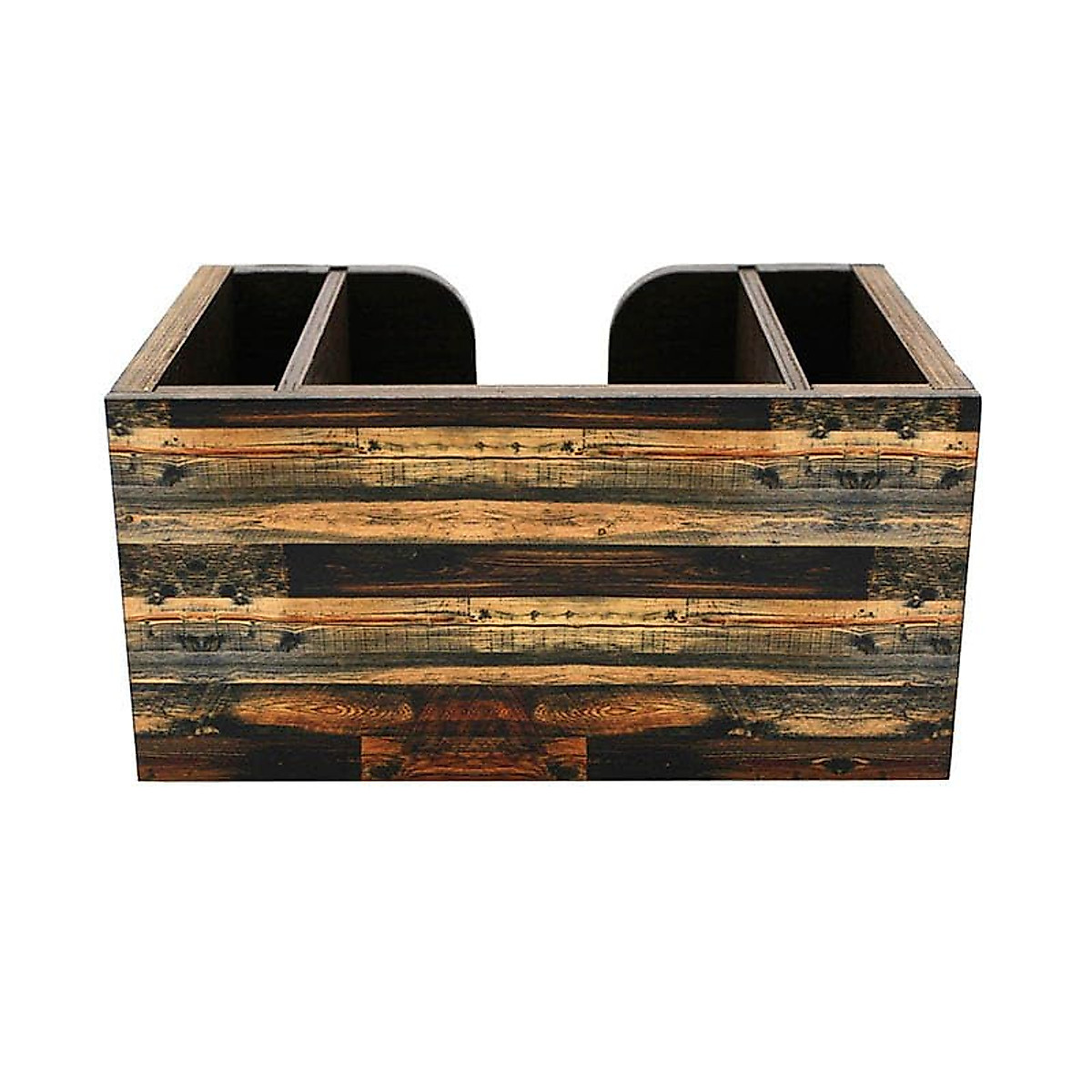 Bar Caddy - Rustic Wood Planks Design - 3 Compartment Caddy