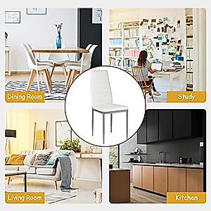 LDAILY Set of 4 PU Leather Dining Chairs, Modern Kitchen Chairs w/Padded Seat, Stable Frame Heavy Duty Upholstered Side Chairs, for Dining Room Home Restaurant Wedding Party Chairs, White