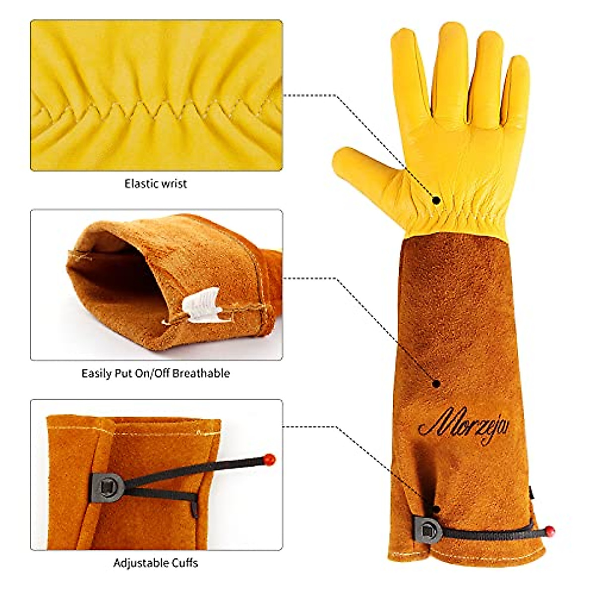 Gardening Gloves for Men & Women, Rose Pruning Gloves, Adjustable Cuff - Long Thorn Proof Gardening Gloves, Garden Gifts & Tools for Gardener, Breathable Leather Garden Gloves, Long Yard Work Gloves