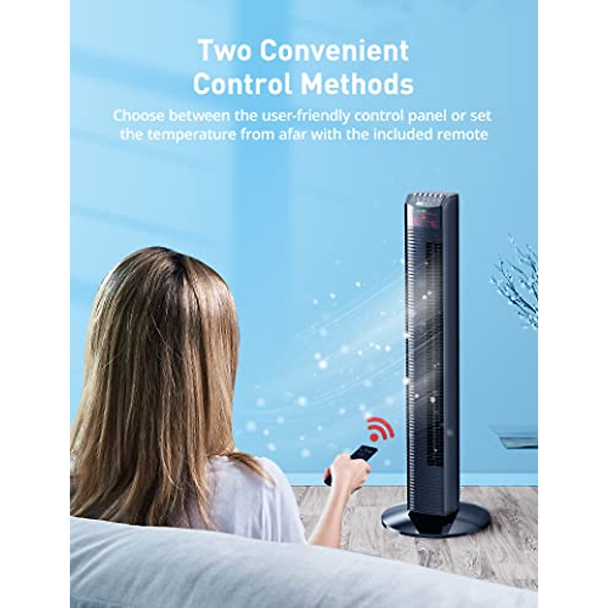 PARIS RHÔNE Tower Fan, 36” Oscillating Fan with Remote, 3 Speed Settings & 3 Modes, Bladeless Fans with Auto-Temp Detection, LED Display, 12H Timer, Low Noise Floor Fan for Bedroom, Office or Study