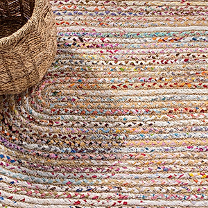 SAFAVIEH Cape Cod Collection Area Rug - 3' x 5' Oval, Beige & Multi, Handmade Boho Braided Jute & Cotton, Ideal for High Traffic Areas in Living Room, Bedroom (CAP202B)