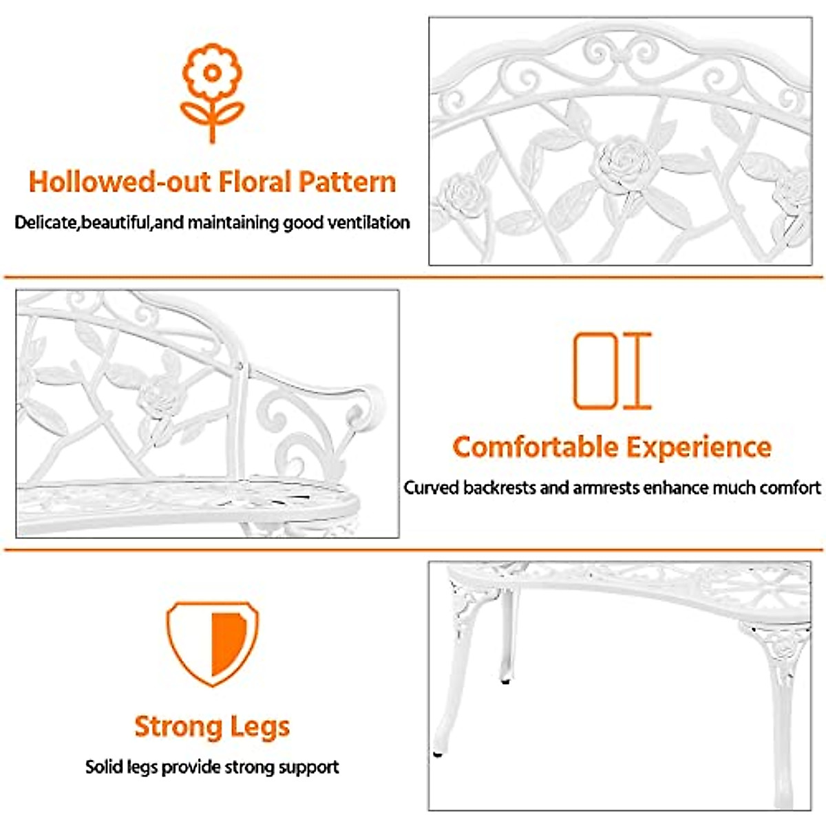 Yaheetech Patio Garden Bench Park Bench Outdoor Benches, Aluminium Patio Yard Bench for Outdoor Porch, Lawn, Balcony, Backyard