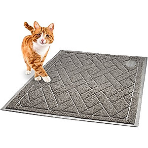 Pawkin Cat Litter Mat, Patented Design with Litter Lock Mesh, Extra Large, Durable, Easy to Clean, Soft, Fits Under Litter Box, Litter Free Floors, Gray