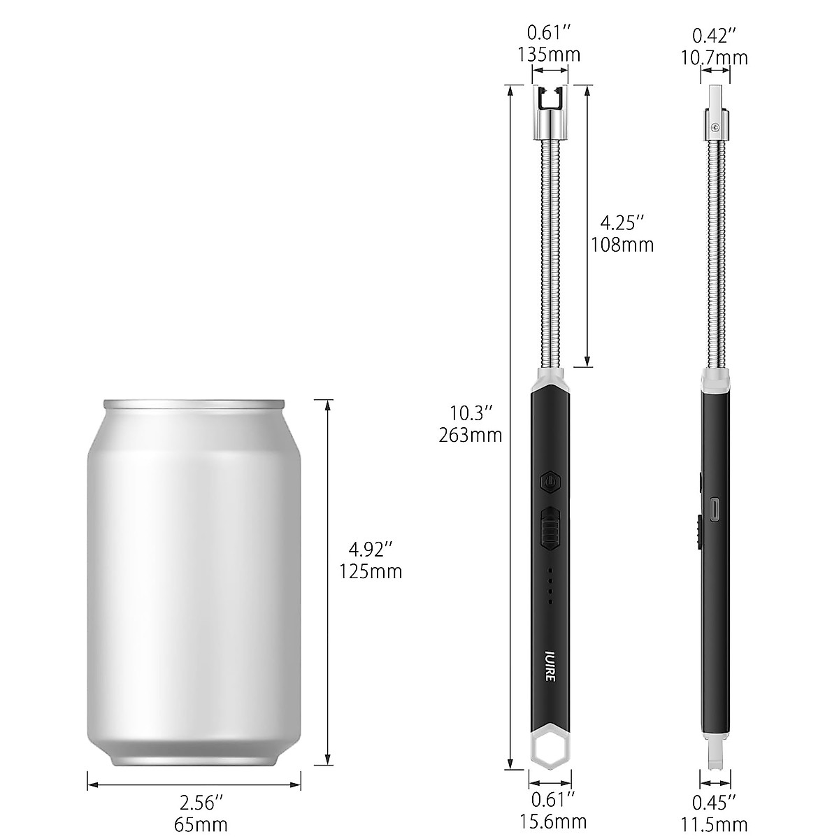 IUIRE Candle Lighter Electric Rechargeable Arc Lighter with LED Battery Display Long Flexible Neck USB C Lighter (rose gold)