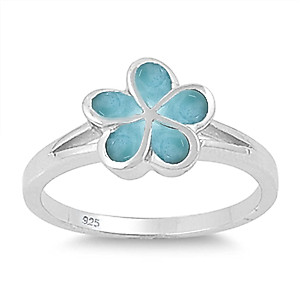 Oxford Diamond Co Plumeria Natural Larimar .925 Sterling Silver Ring Sizes 7
