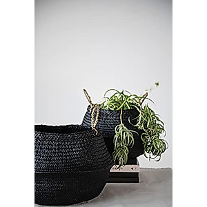 Creative Co-Op Seagrass Belly Handles, Set of 2 Basket, Black, 2