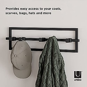 Umbra Cubiko Wall Mounted Modern, Sleek, Space-Saving Hanger with Retractable Hooks to Hang Coats, Scarves, Purses and More, 5, Black