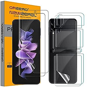 (2 Sets 8 Packs) Orzero Screen Protector Compatible for Samsung Galaxy Z Flip 3 5G, Premium Quality Soft TPU (Not Glass) Edge to Edge (Full Coverage) High Definition Bubble-Free (Lifetime Replacement)