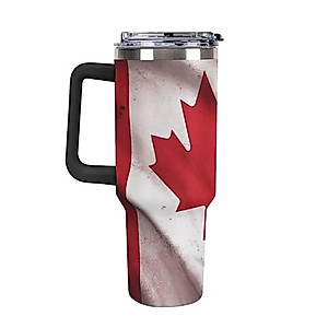 Canadian Flag 40 Oz Water Bottle, Stainless Steel Tumbler with Handle And Straw, Extra Large Insulated Tumbler, Flip Straw Tumblers for Sports, Work, Car, Travel And Weekends