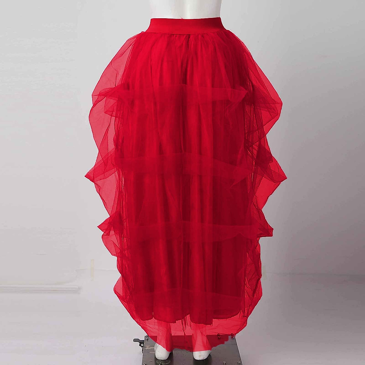 Women's Tulle Maxi Skirt Women's Party High Waist Elastic Belt Casual Poncho Women's Twin Bed Skirts (Red, One Size)