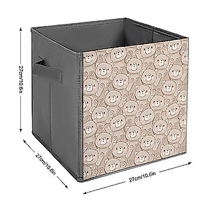 Cute Kawaii Teddy Bear Storage Cubes with Handles Foldable Fabric Bins Organizing Baskets for Shelves Closet