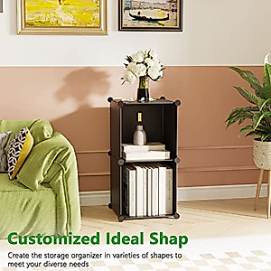 C&AHOME Cube Storage, 2-Cube Organizer Units, Plastic Closet Storage Shelves, DIY Book Shelf, Modular Bookcase, Cabinet Ideal for Bedroom, Living Room, Home Office, 12.4" L x 12.4" W x 24.8" H Black