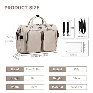 Pomelo Best Multifunctional Diaper Bag Totes with Changing Pad & Stroller Straps, Large Portable Newborn Baby Bags, Unisex and Stylish Travel Diaper Backpacks for Mom and Dad, Black