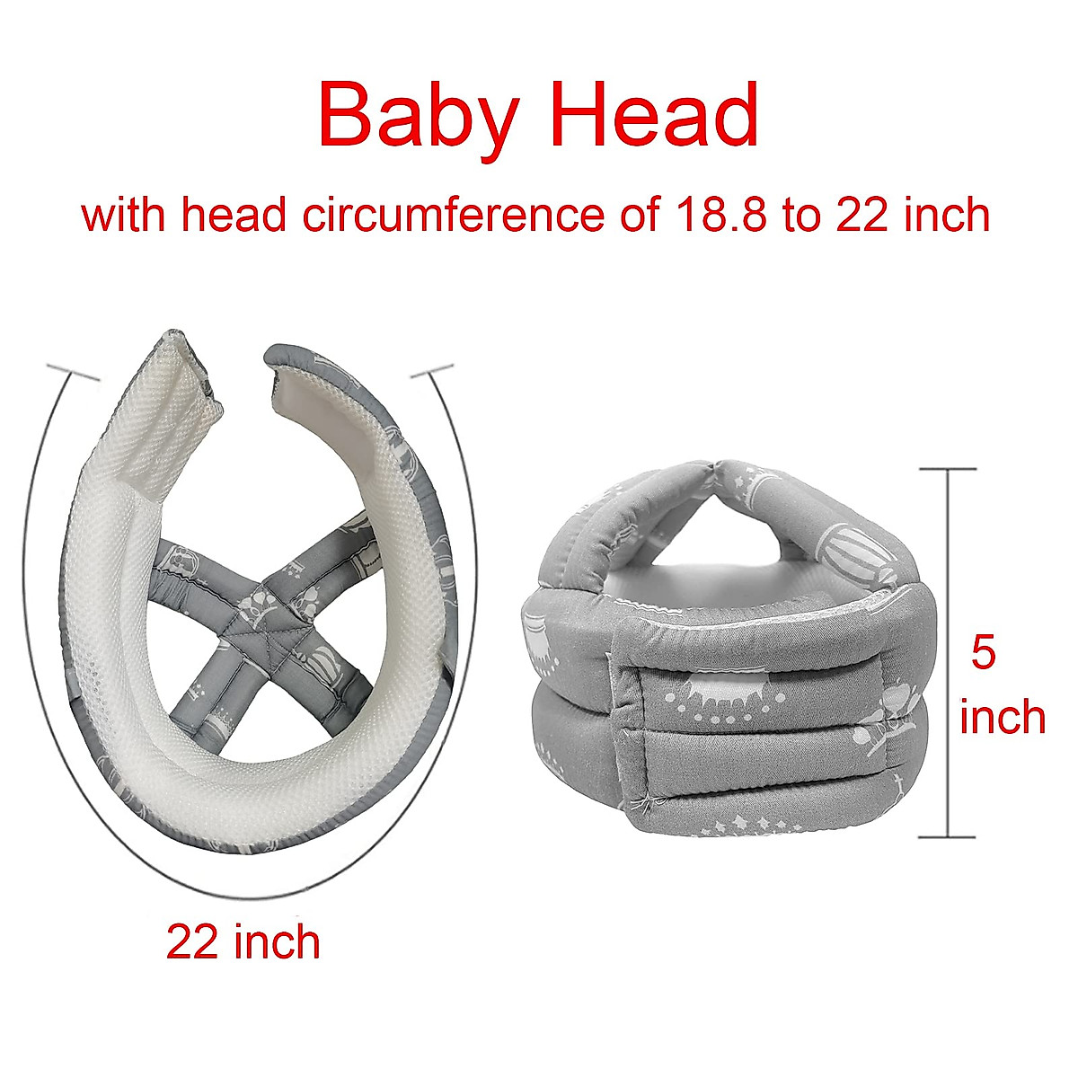IULONEE Toddler Infant Helmet & Baby Knee Pads 3 Pairs, No Bump Safety Head Cushion Bumper Bonnet Adjustable Protective Cap Breathable Mesh Child Safety Hat for Running Walking Crawling (Grey Crown)