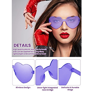 Weewooday 40 Pairs Heart Glasses Rimless Heart Shaped Frameless Sunglasses Transparent Sunglasses Tinted Eyewear(Purple)
