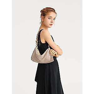 YUWITA Rhinestone Evening Handbag Purse Small Hobo Shoulder Bag for Women (Gold)